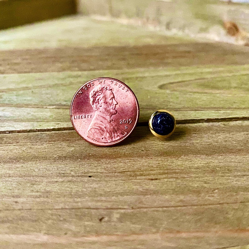 Handmade Goldstone Stud Earrings: 6mm Glittery Navy Blue Gemstone - Etsy