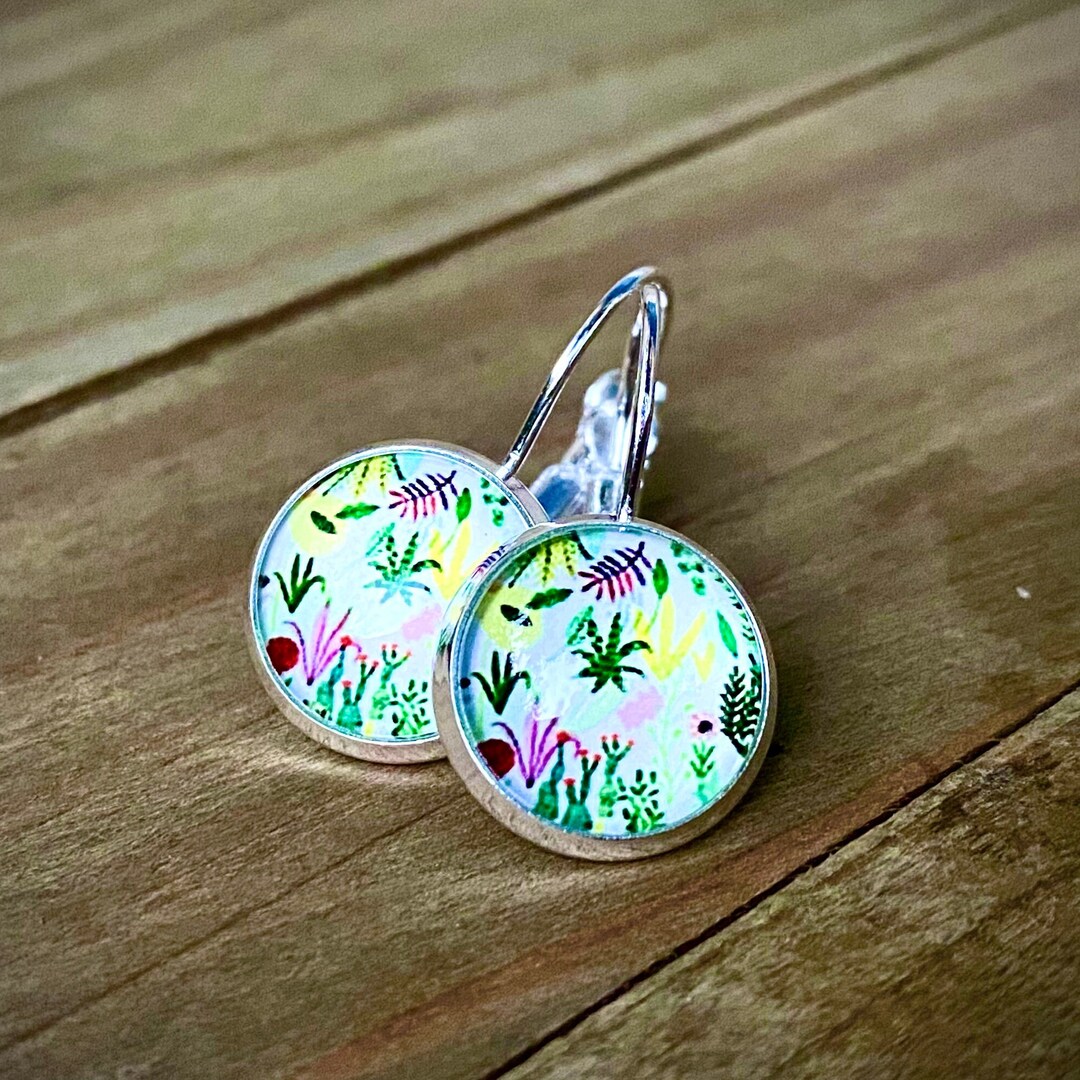 Botanical Floral Detailed Glass Lever-back Earrings, 12mm, Glass Image ...