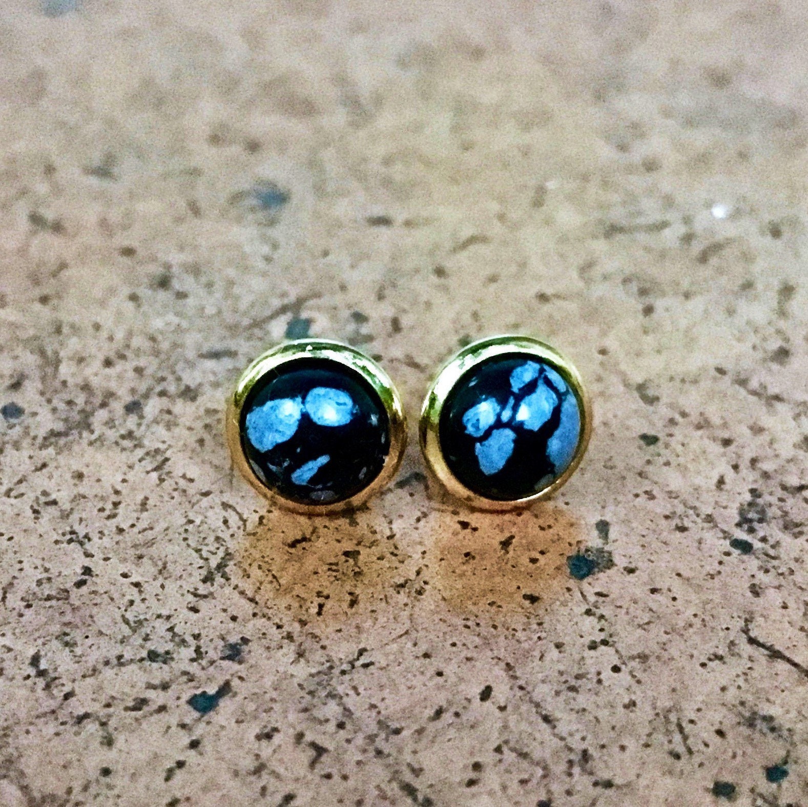 Snowflake Obsidian Gemstone Stud Earrings Gold Grey & | Etsy