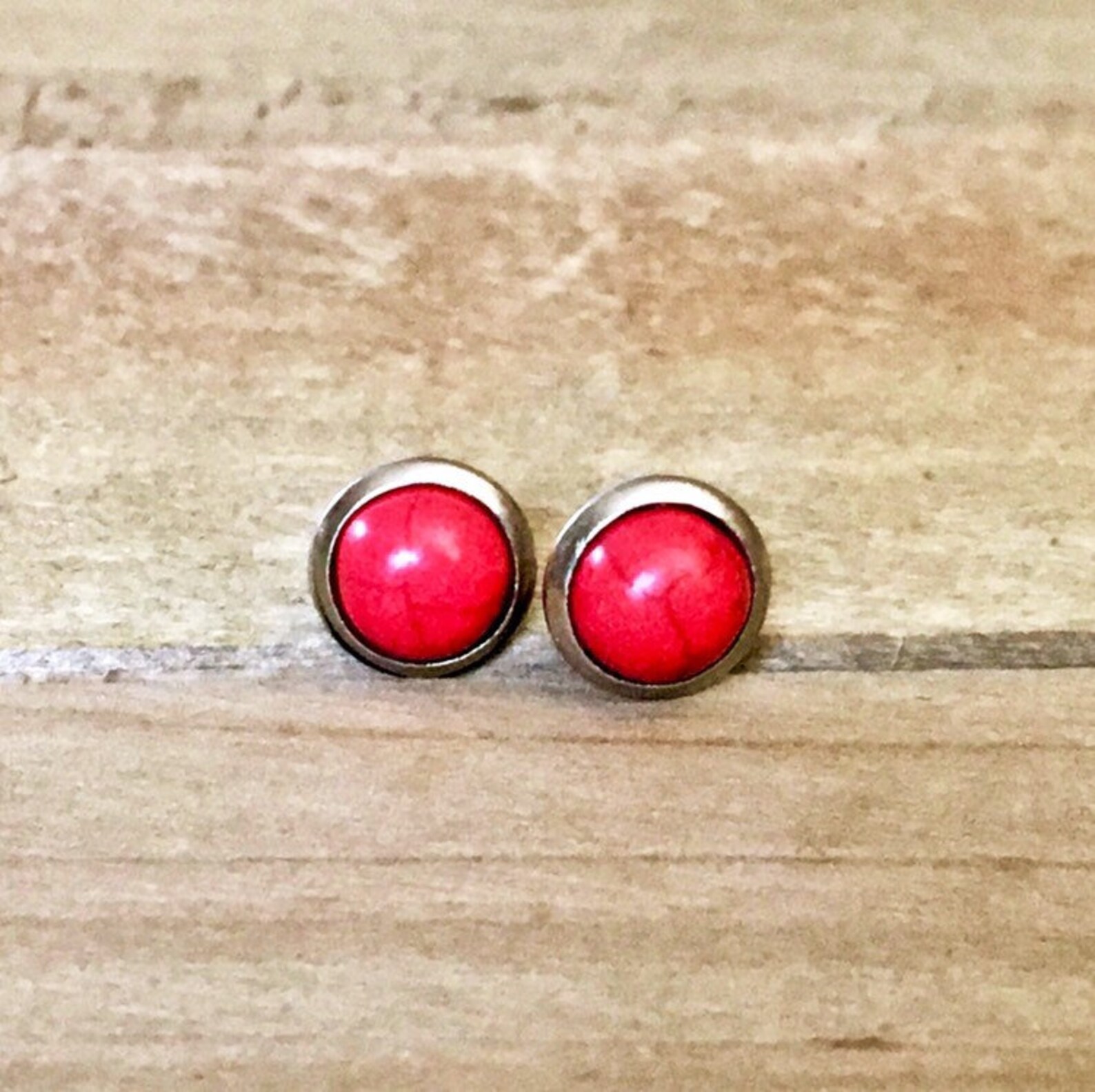 Tiny Red Turquoise Gemstone Studs 6mm Round Earrings - Etsy