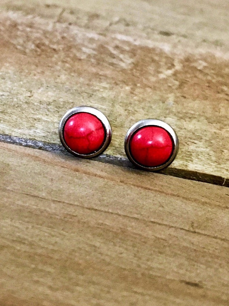 Tiny Red Turquoise Gemstone Studs 6mm Round Earrings - Etsy