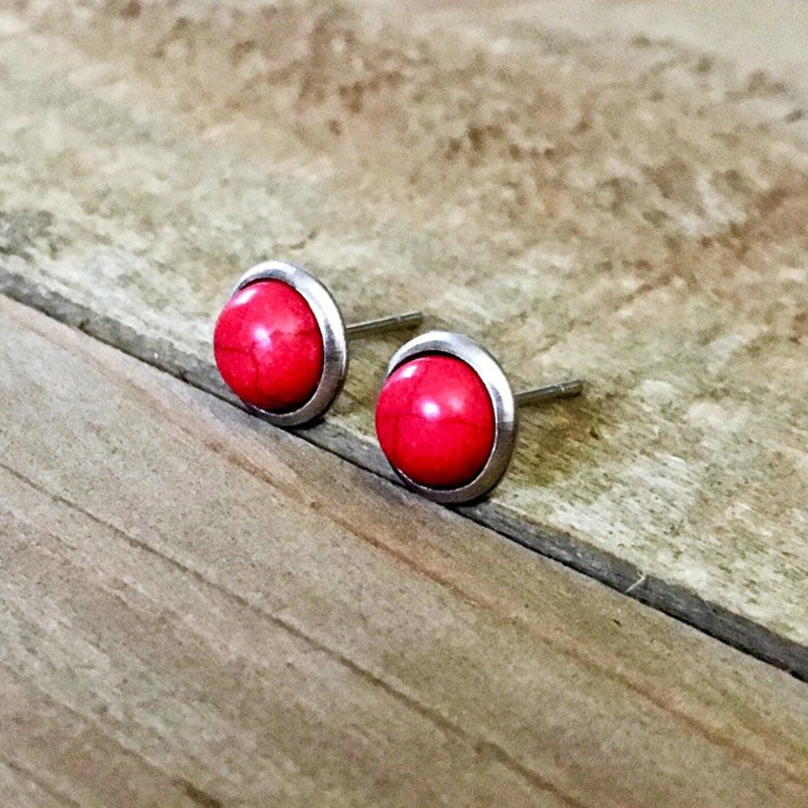 Tiny Red Turquoise gemstone Studs 6mm Round Earrings | Etsy