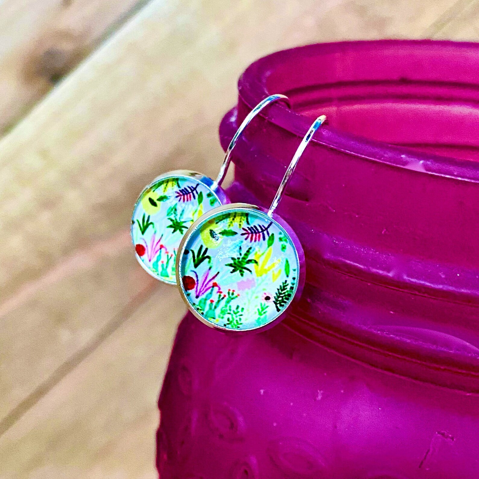 Botanical Floral Detailed Glass Lever-back Earrings 12mm - Etsy
