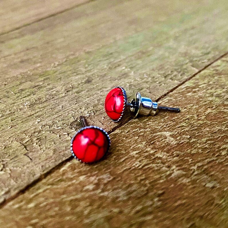 Tiny Red Turquoise Gemstone Studs 6mm Round Earrings - Etsy