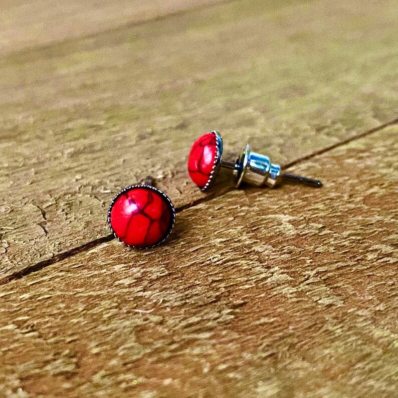 Tiny Red Turquoise Gemstone Studs 6mm Round Earrings - Etsy