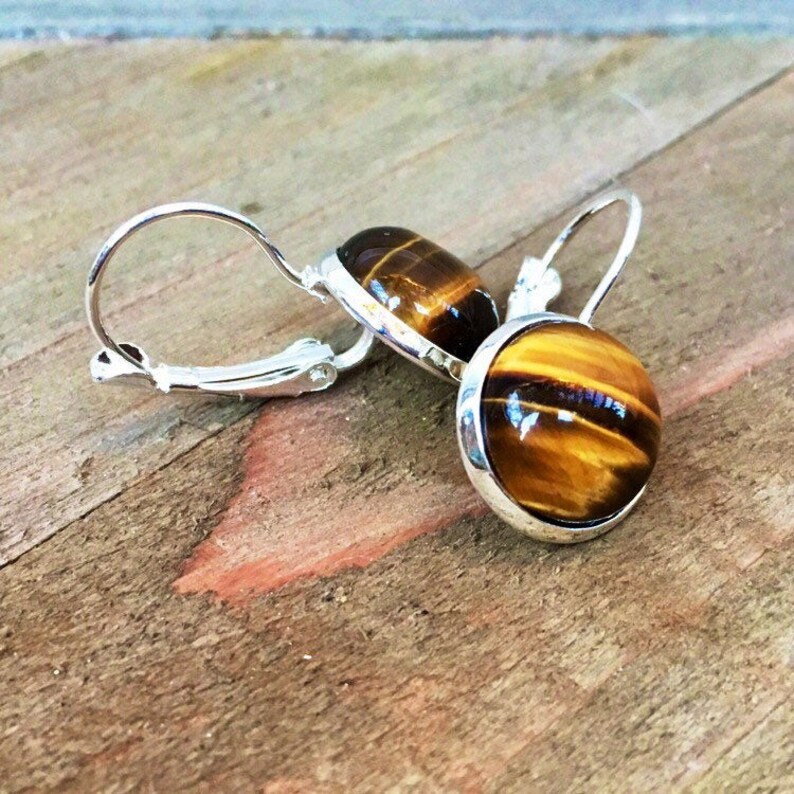Tiger's Eye Gemstone Lever-back Earrings 12mm Stone - Etsy
