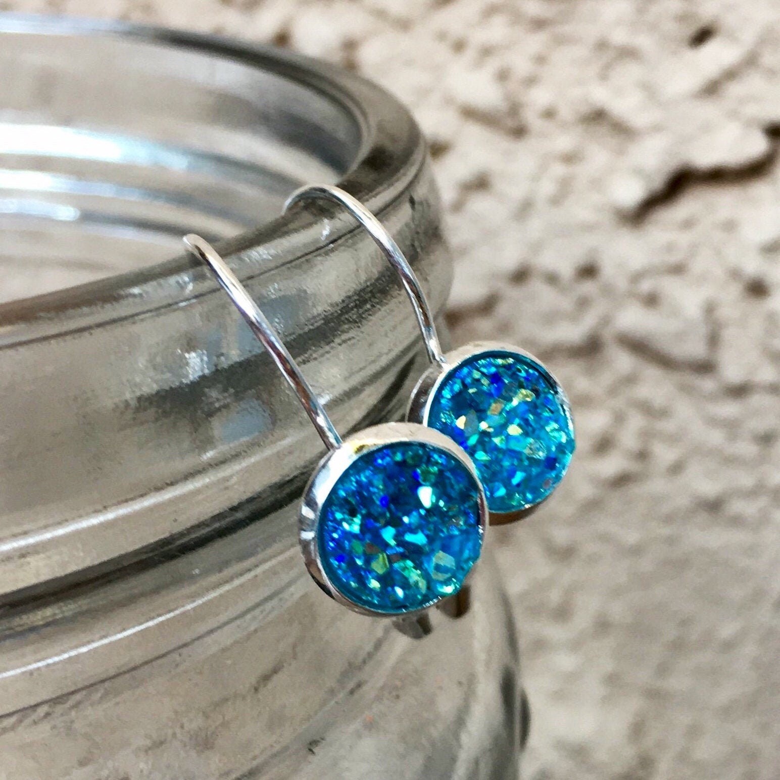 Glistening Blue Druzy Lever Back Earrings 8mm. Faux Druzy | Etsy
