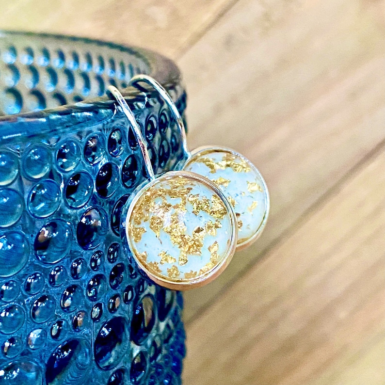 Pearl White & Gold Foil Lever-back Earrings Sterling Silver - Etsy