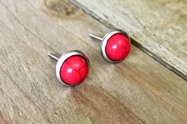 Tiny Red Turquoise Gemstone Studs 6mm Round Earrings - Etsy