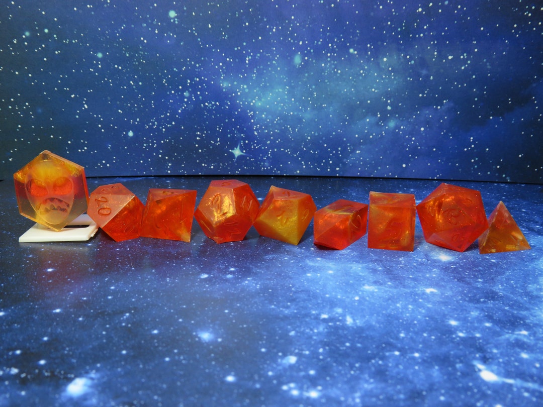 One of Kind Fireball SHARP Polyhedral Dice Set - Etsy