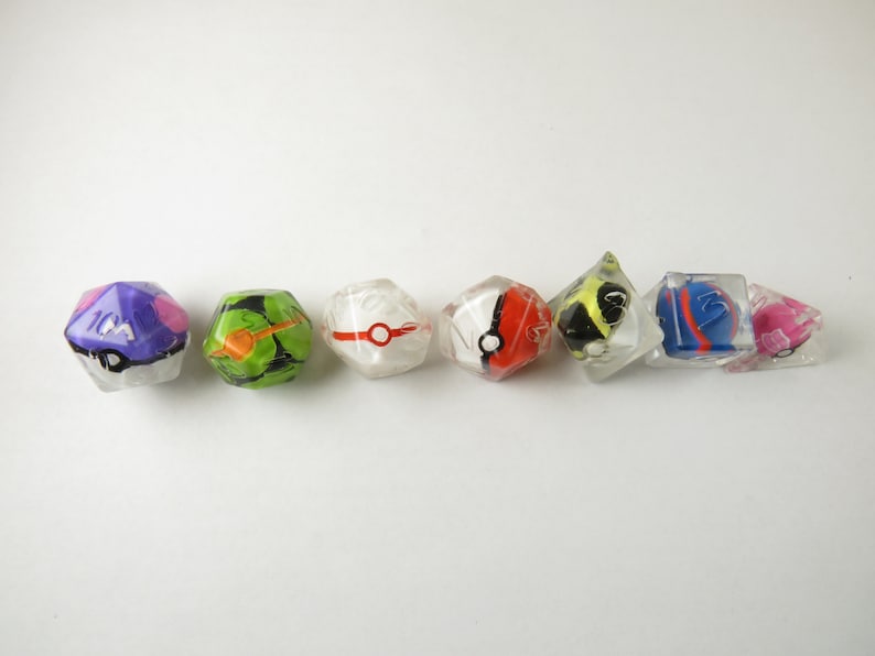 Pokeball Inspired Dice, 7 Piece Ployhedral Set - Etsy
