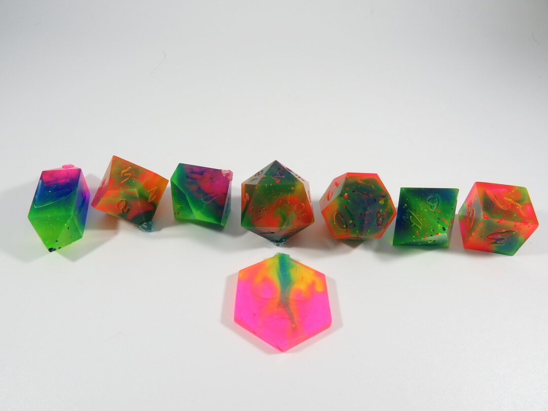One of Kind Blotter UV Reactive SHARP Polyhedral Dice Set - Etsy