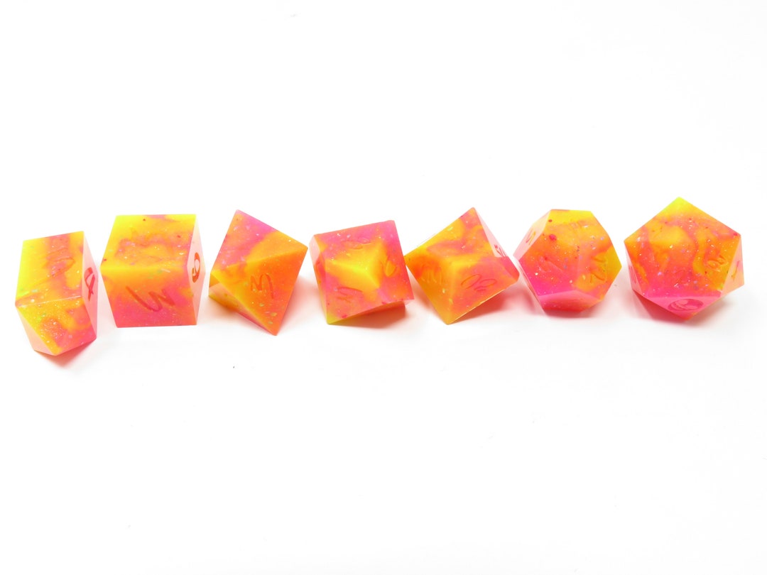 One of Kind, Strawberry Lemonade , UV REACTIVE, SHARP Polyhedral Dice ...