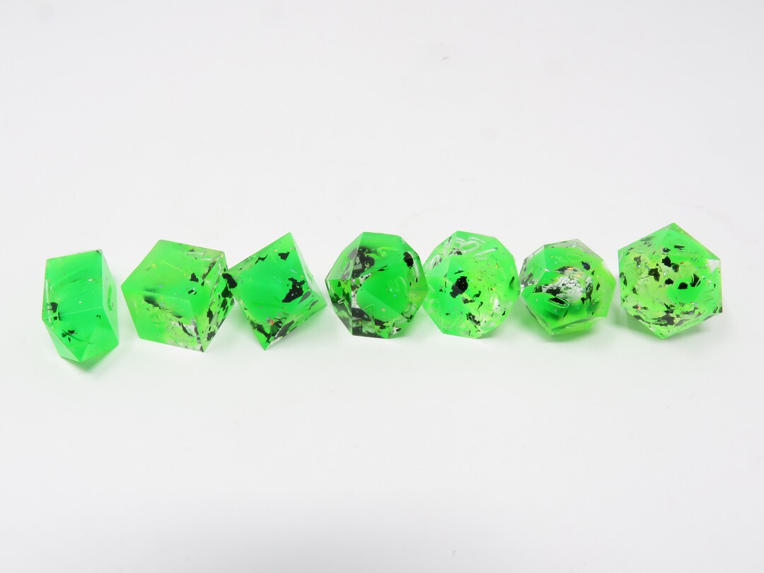 One of Kind, Sickly Green Glow , UV Reactive, SHARP Polyhedral Dice Set ...