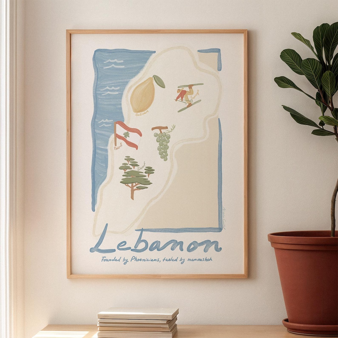 Map of Lebanon Joyful Tribute Print - Postcards From Lebanon Collection ...