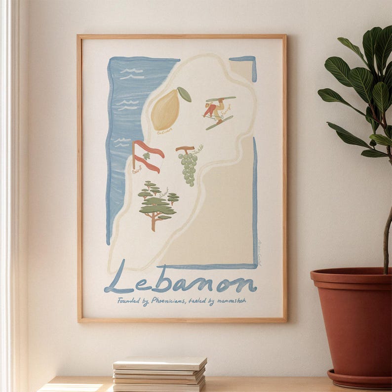 Map of Lebanon Joyful Tribute Print - Postcards From Lebanon Collection ...