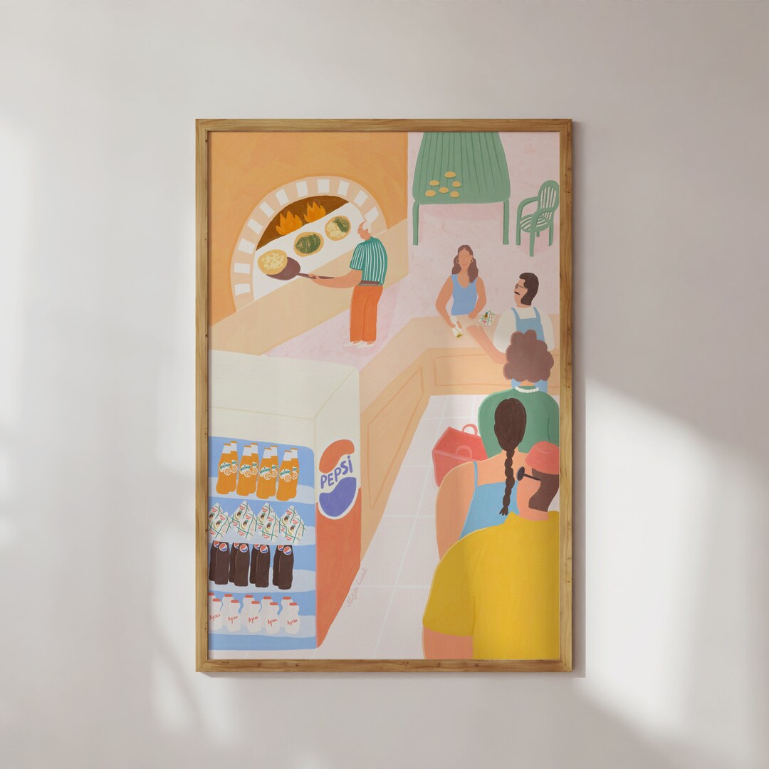 In Line for Manoushe Art Print 3 Out of 15 Lebanese Art - Etsy