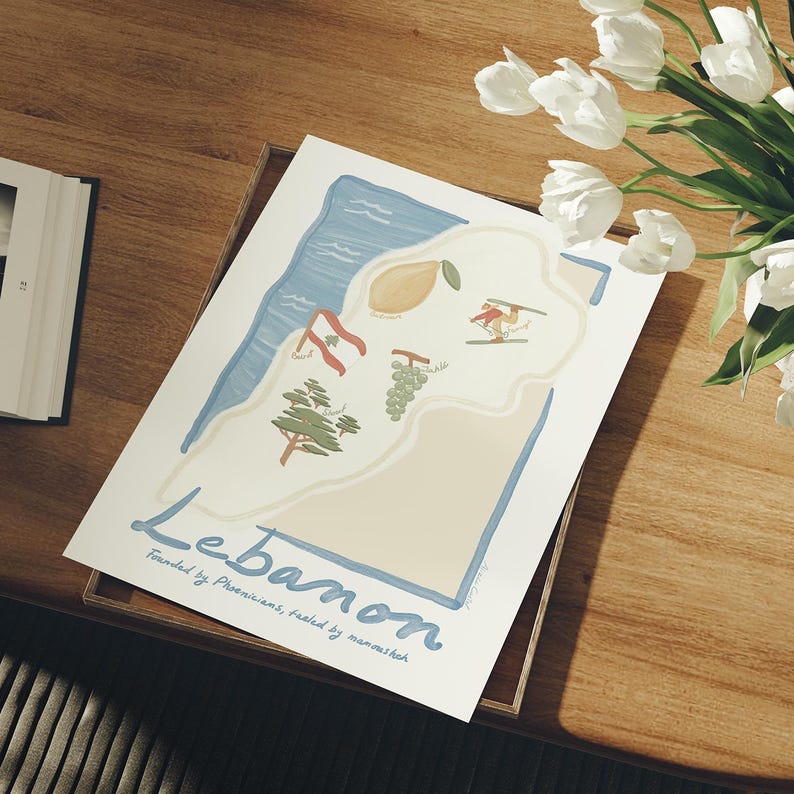 Map of Lebanon Joyful Tribute Print - Postcards From Lebanon Collection ...