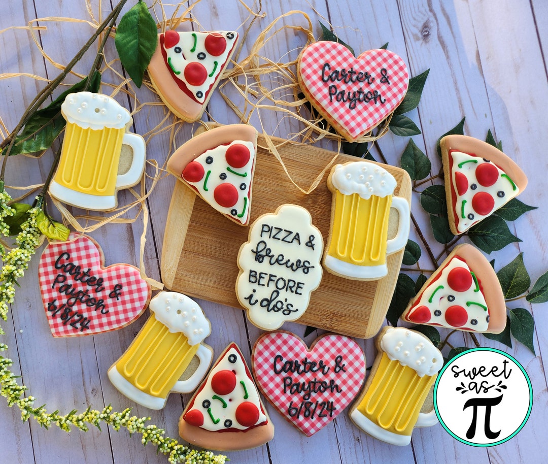 Pizza & Brew Decorated Cookies - Pizza and Brew Before I Do - Etsy
