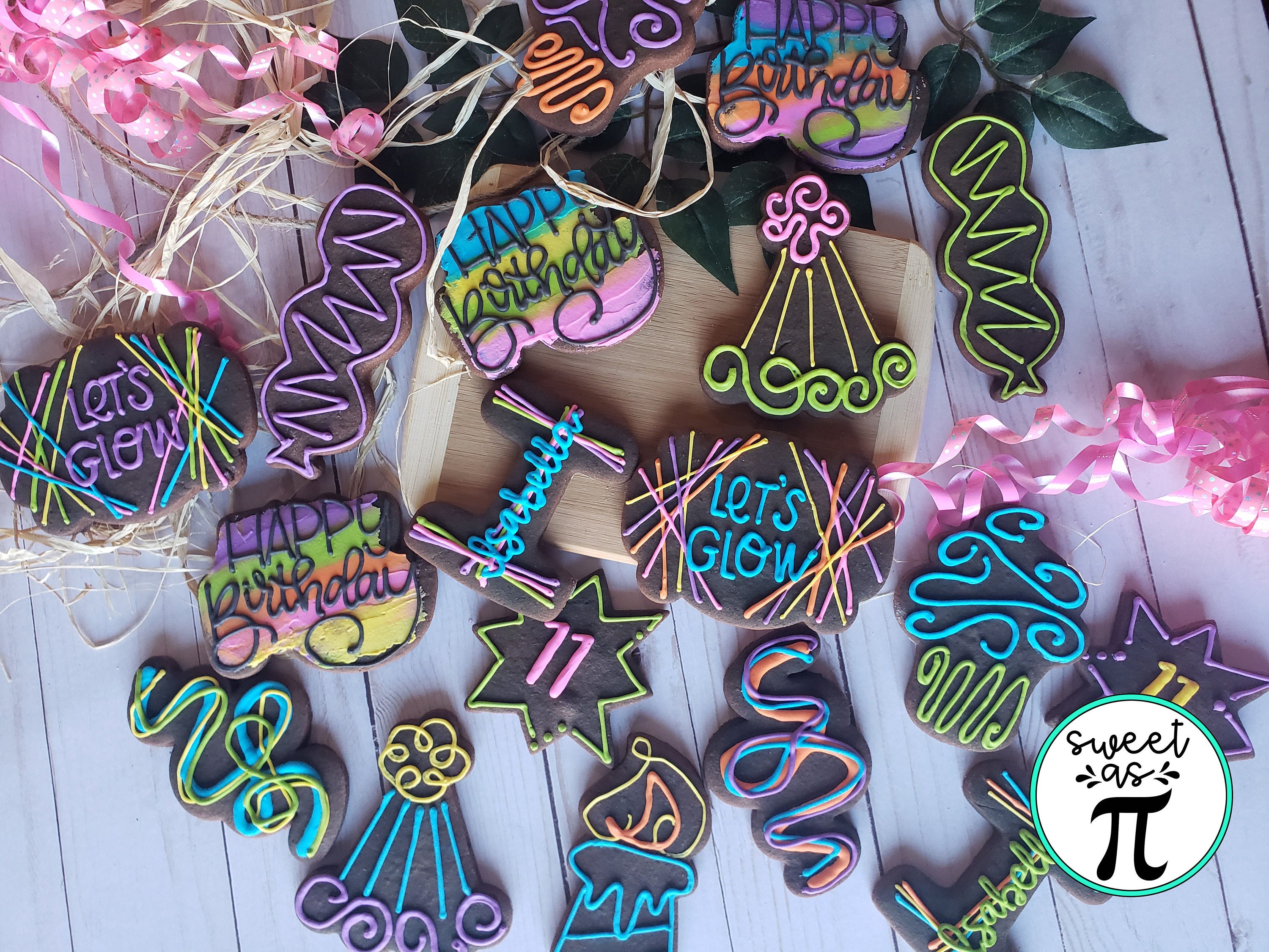 Neon on Black Birthday Sugar Cookies Decorated Sugar Cookies | Etsy