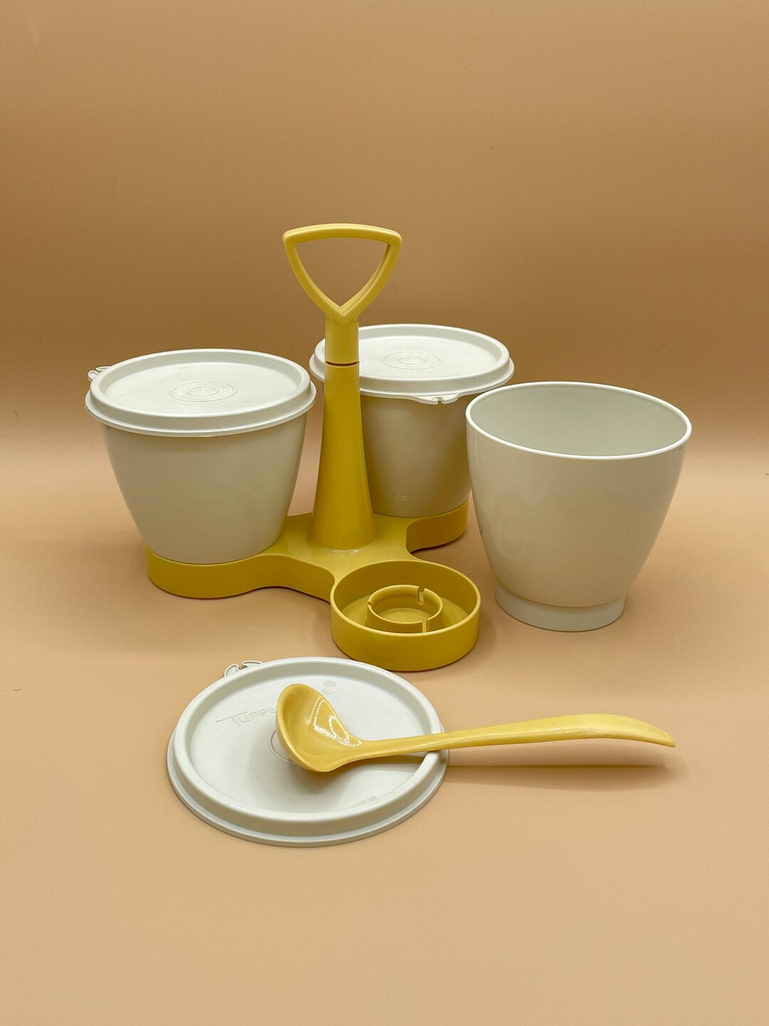 Vintage Tupperware - Cream and Yellow Condiment Caddy With Lids and ...