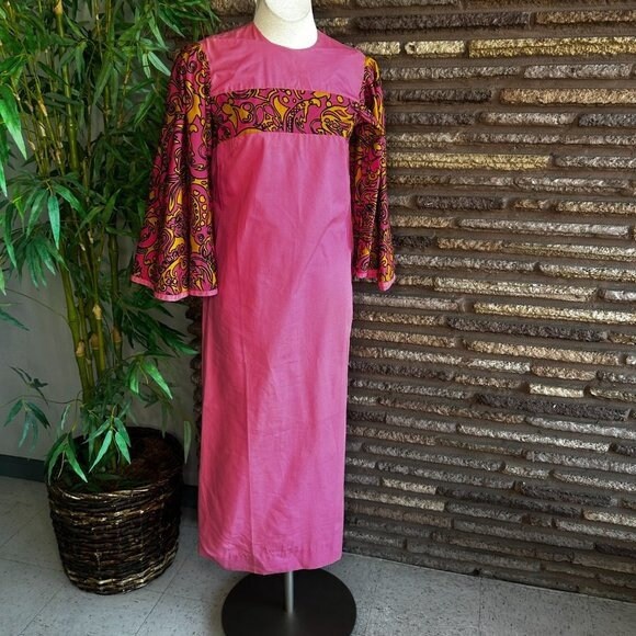 Baba Kea Honolulu Vintage 60s Hawaiian Pink Psychedelic Bell Sleeve ...