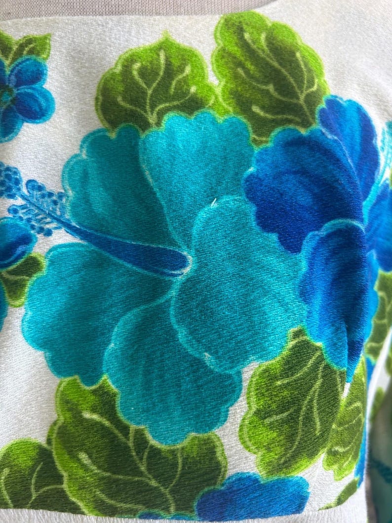 Ui-maikai Vintage 70s Hawaiian Barkcloth Maxi Dress Blue Hibiscus ...