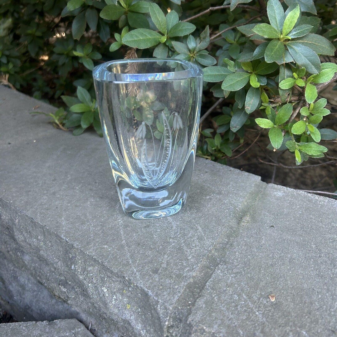 Strömbergshyttan Snowdrop Engraved Swedish Crystal Glass Vase - Etsy