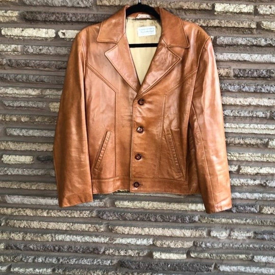 Mens Vintage Whiskey Brown Leather Rockabilly Biker Jacket - Etsy