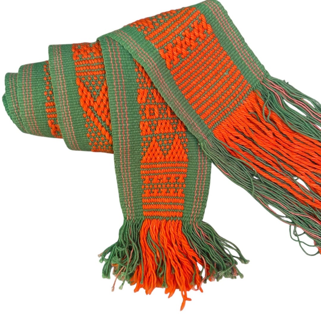 Peruvian Vintage Green and Orange Hand Woven Shaman Chumpi Belt Waist ...