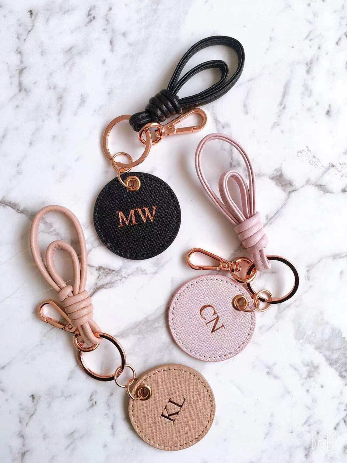PERSONALISED MONOGRAMMED KEYRING Saffiano Leather Keyrings - Etsy