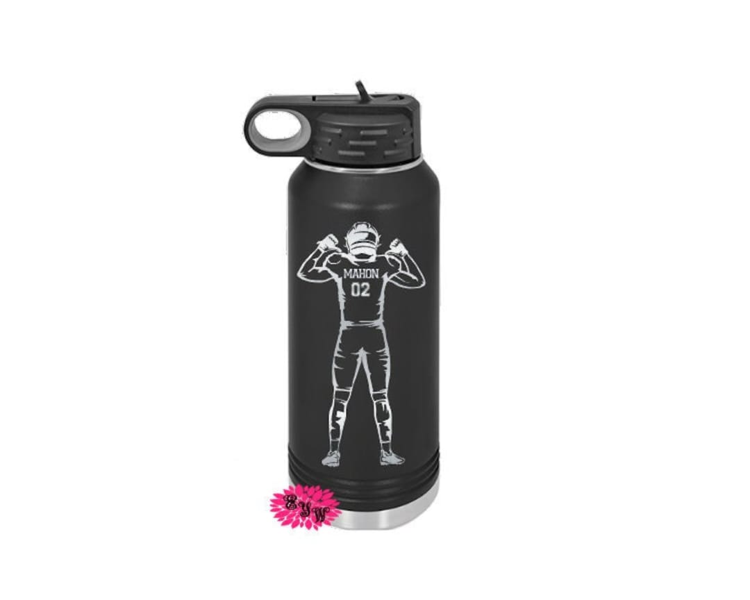 Engraved Football Jersey Water Bottle, Personalized Etched Water Bottle ...