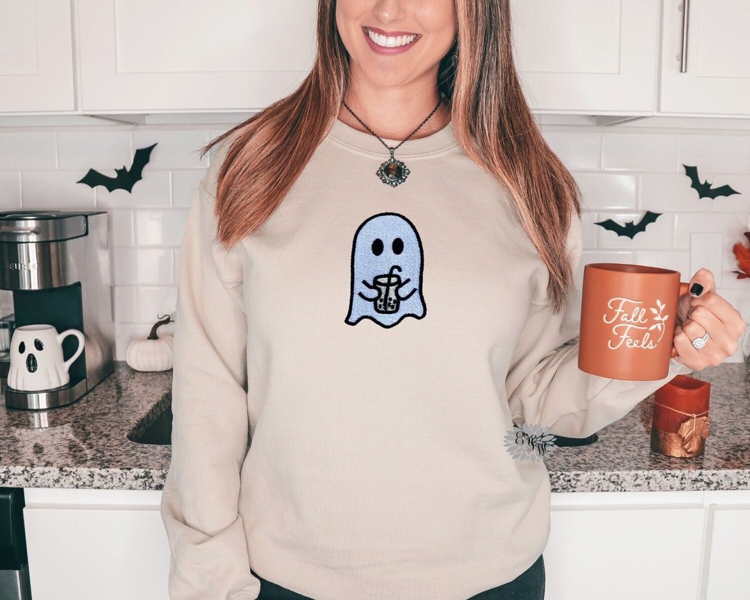 Little Ghost Sweatshirt, Iced Coffee Ghost Embroidered Sweatshirt, Fall ...