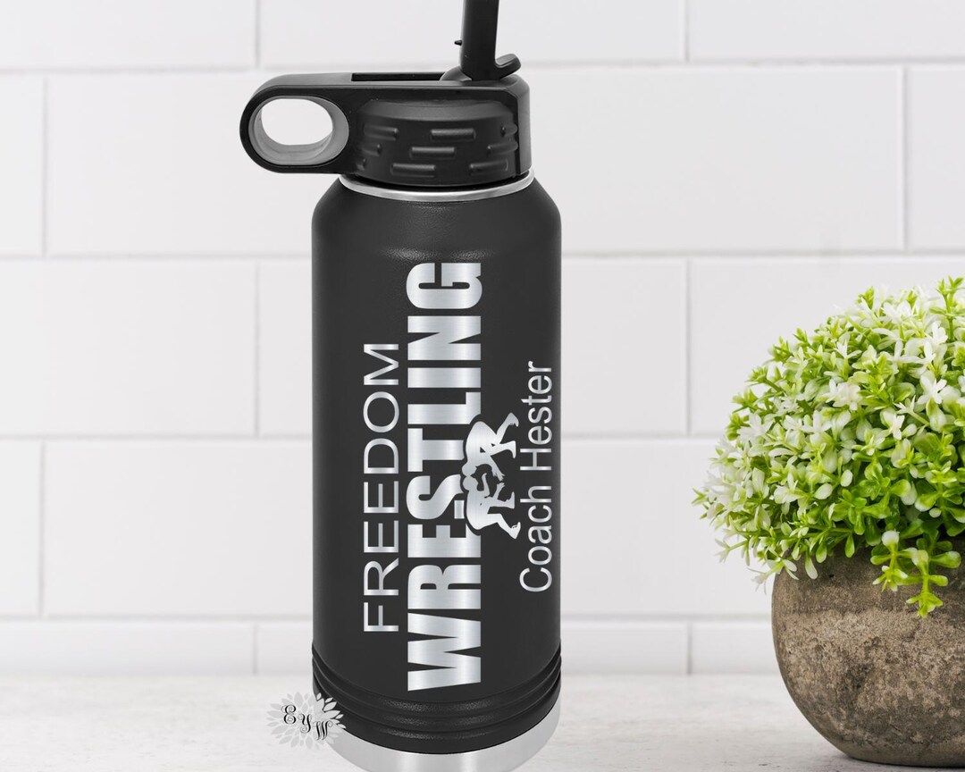 Wrestling Water Bottle, Engraved Water Bottle With Straw, 4 SIZES ...