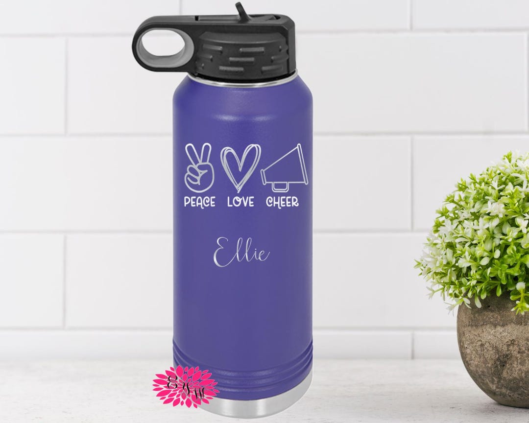 Cheerleader Bottle, Engraved Water Bottle, Peace Love Cheer Gifts ...