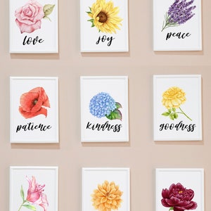 Fruit of the Spirit Cards Watercolor Floral Gallery Wall Decor Digital ...