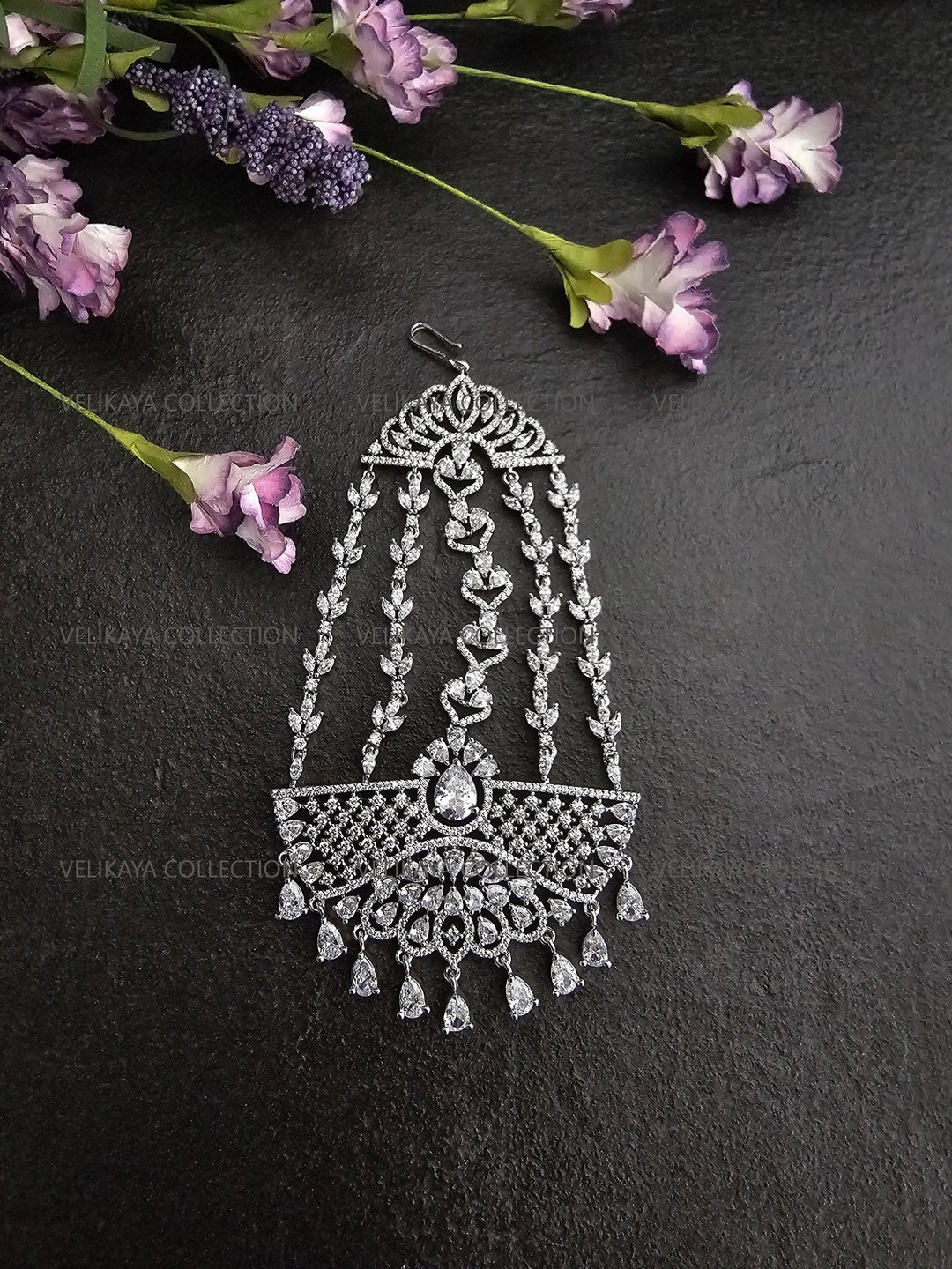 Silver CZ Pasa Large Diamond Pasa Indian Wedding Jewelry Pakistani ...