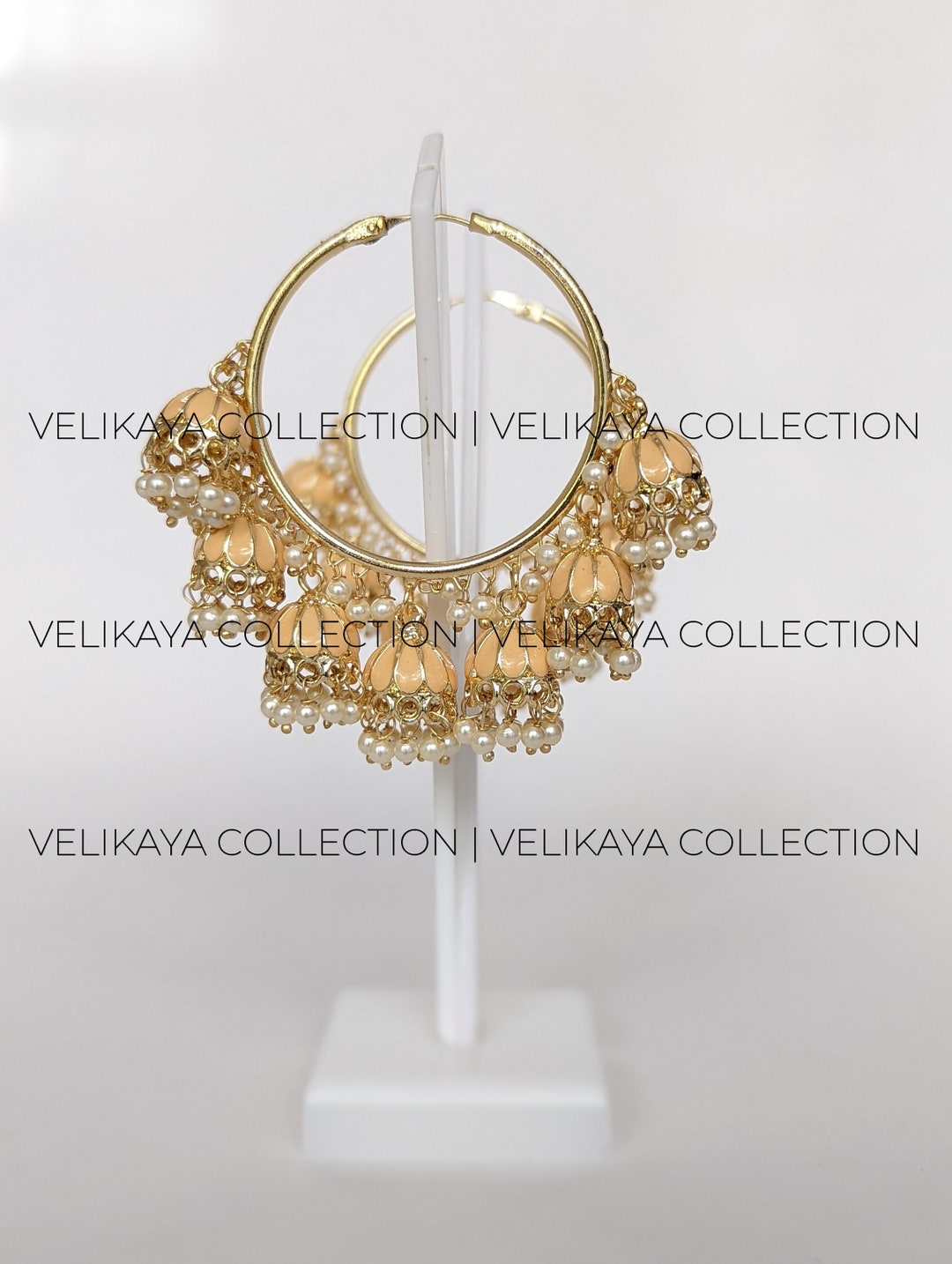 Peach Hoops With Jhumka / Gold Pearl Jhumki / Pearl Hoops/ Indian ...
