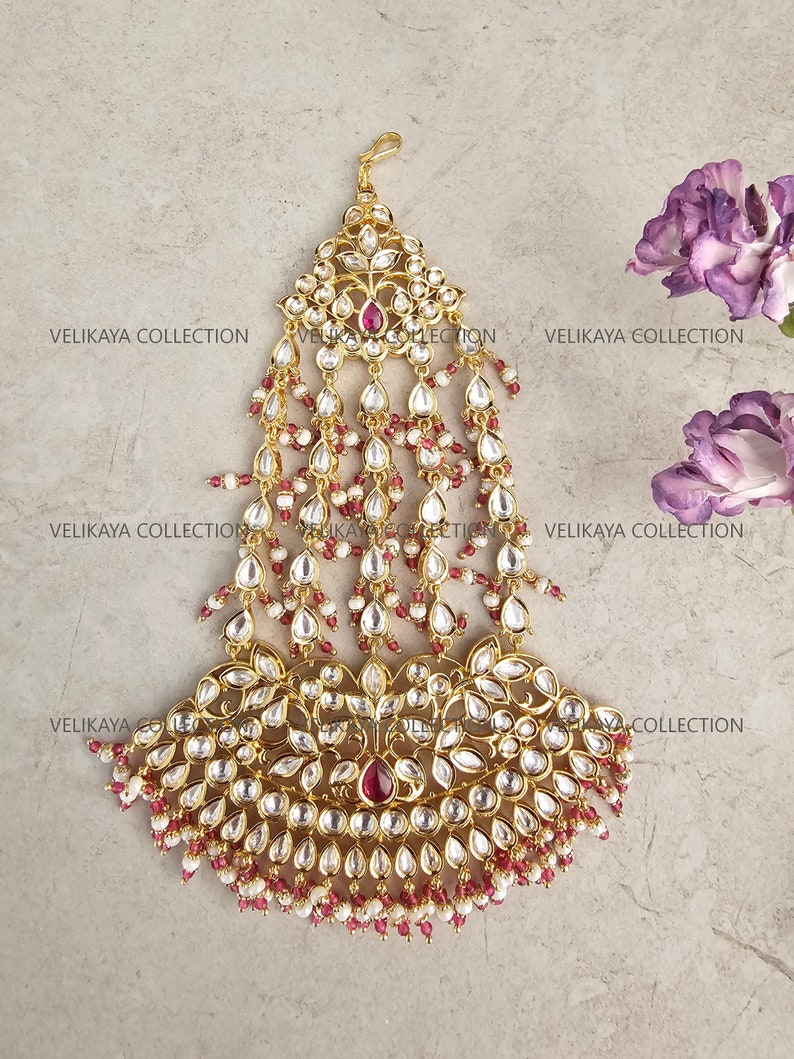 Ruby Red Kundan Pasa Gold Plated Bridal Jhumar Side Tikka Indian ...