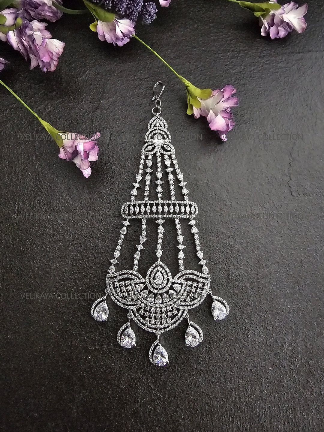 Silver Diamond Pasa Large CZ Pasa Indian Wedding Jewelry Pakistani ...