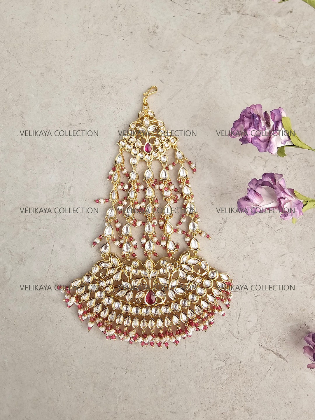 Ruby Red Kundan Pasa Gold Plated Bridal Jhumar Side Tikka Indian ...