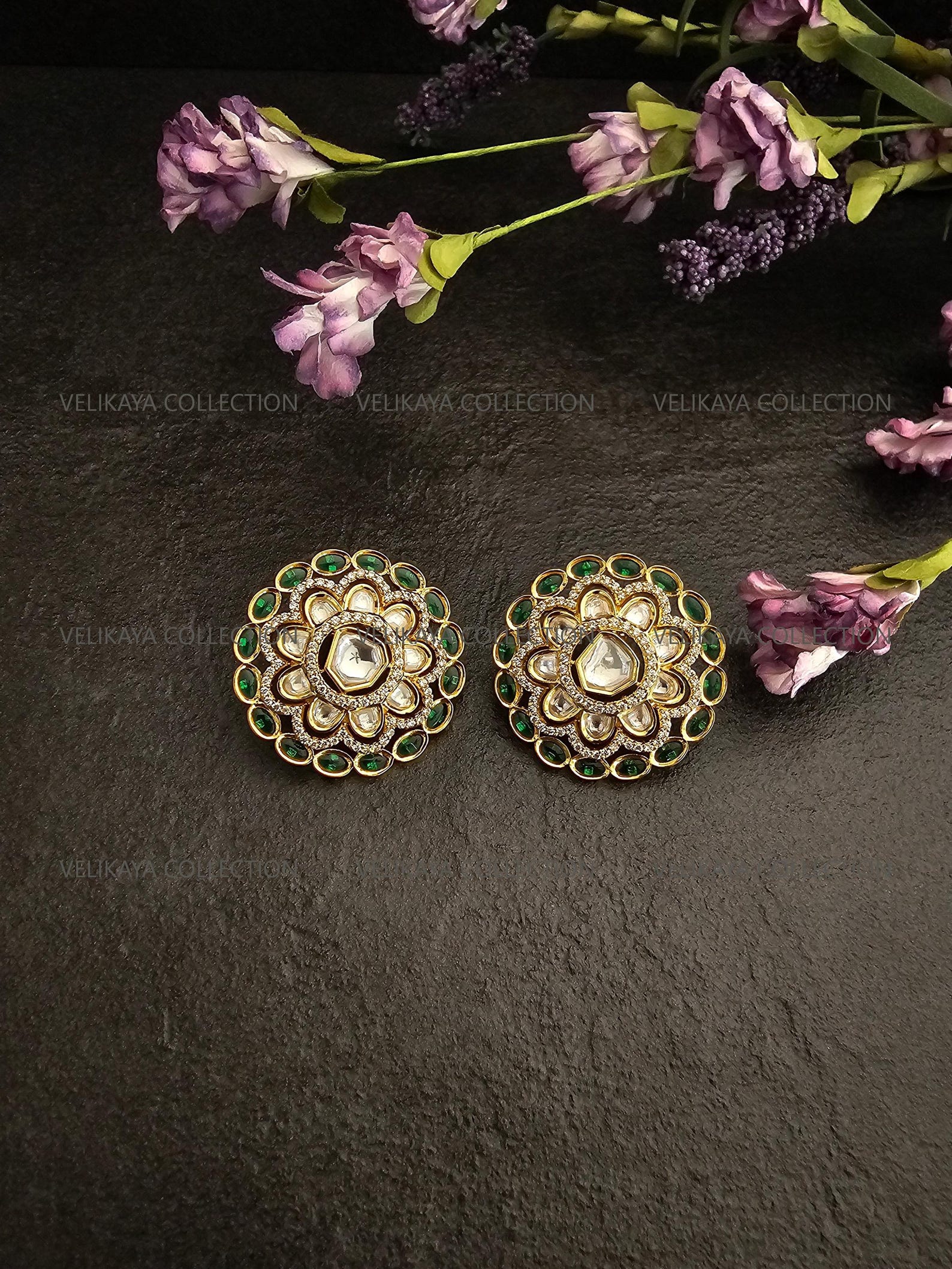 Large Deepika Studs Green Kundan Earrings/ Indian Jewelry/ Pakistani ...