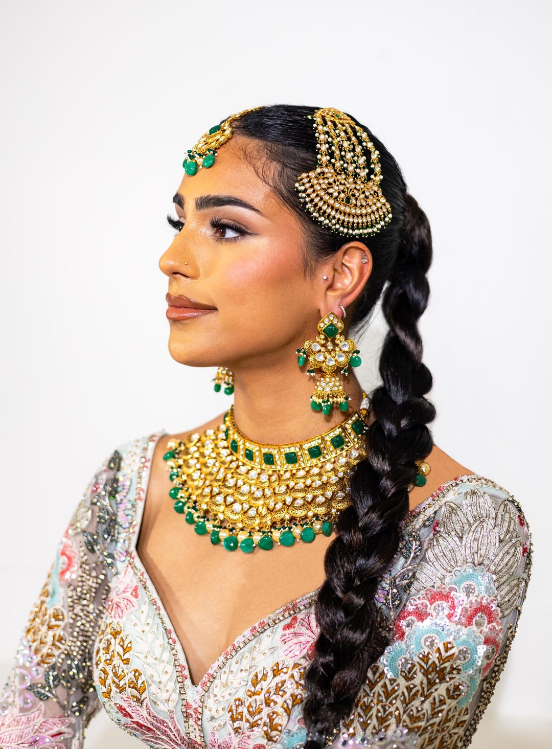 Emerald Green Kundan Pasa Gold Plated / Bridal Jhumar / Side Tikka ...