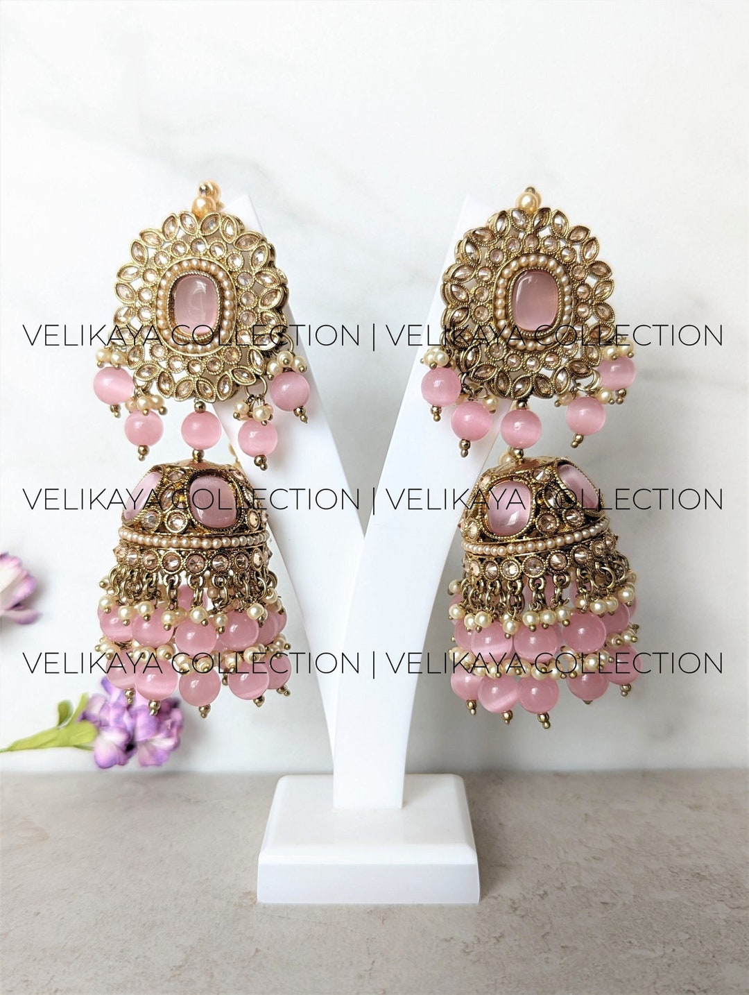 Large Pink Jhumka / Party Wear Jewelry / Indian Earring / - Etsy