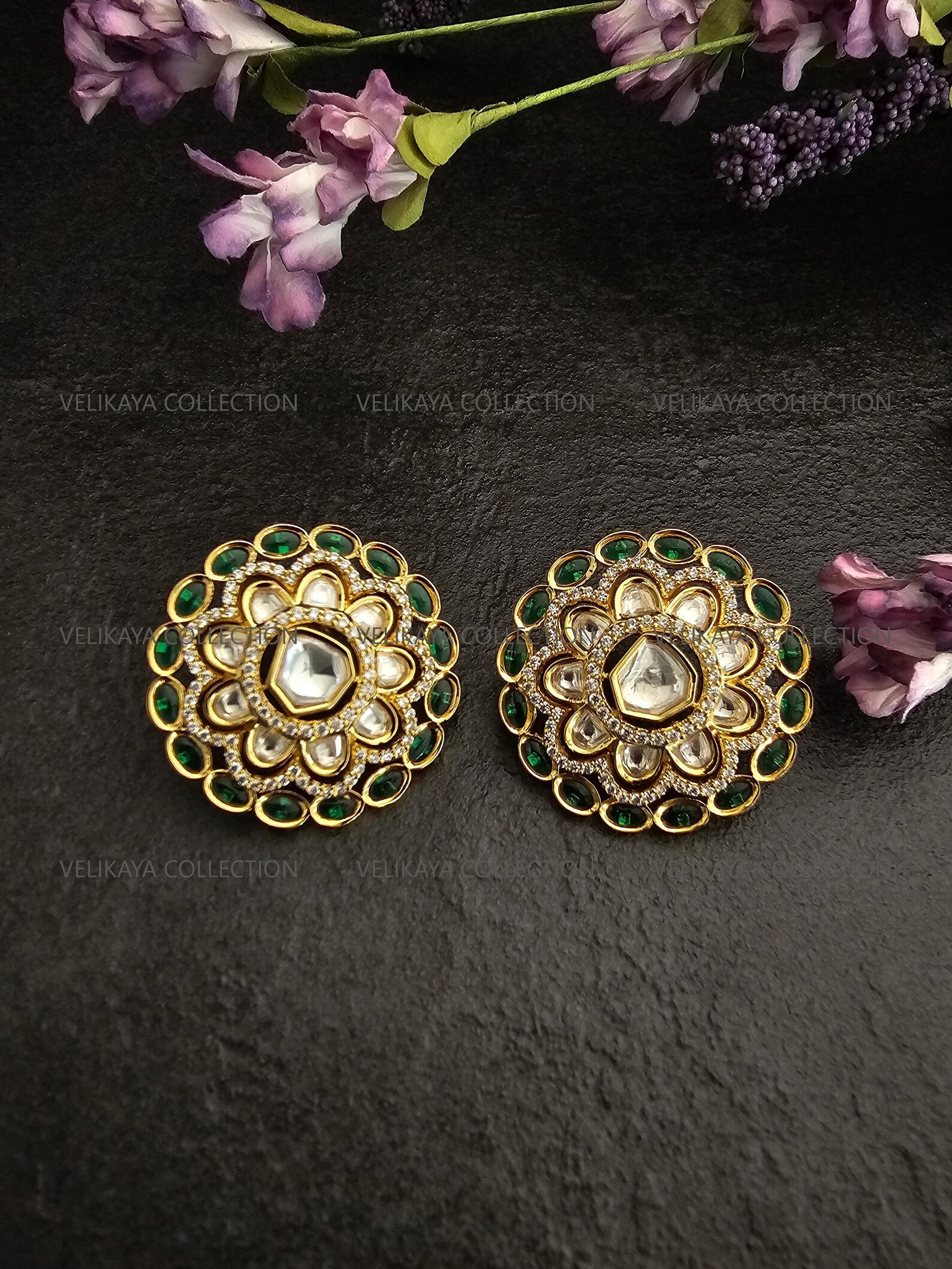 Large Deepika Studs Green Kundan Earrings/ Indian Jewelry/ Pakistani ...