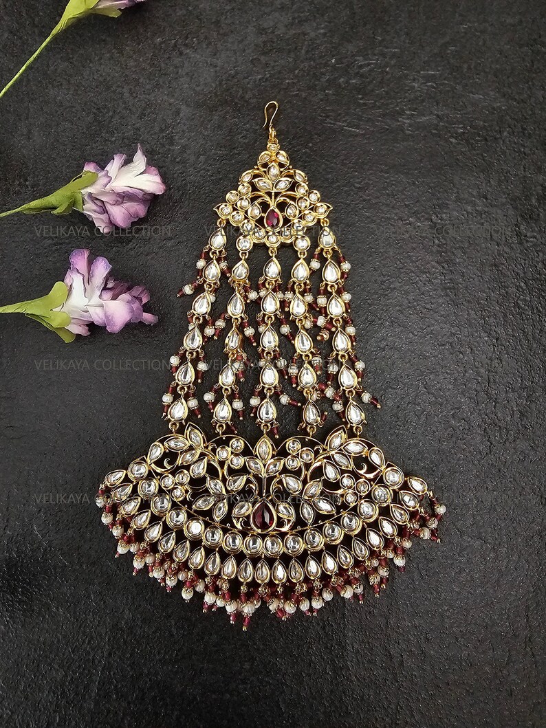 Ruby Red Kundan Pasa Gold Plated Bridal Jhumar Side Tikka Indian ...