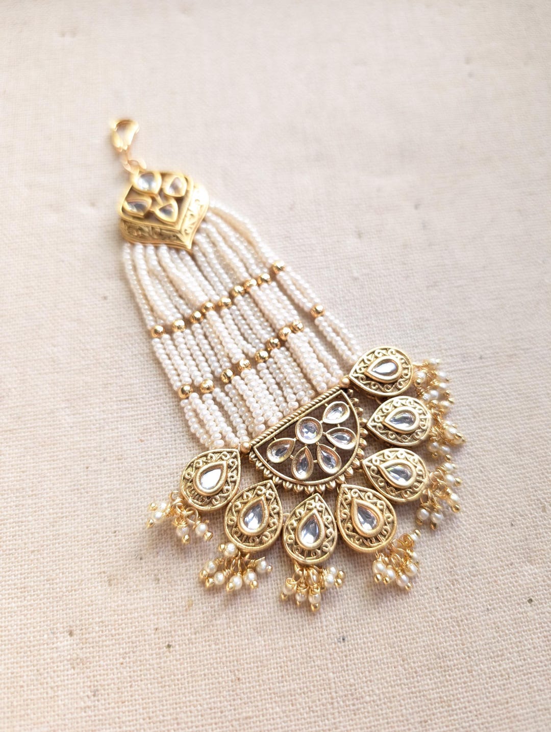 White Pasa Kundan Gold Pakistani Jewellery Bridal Jhumar Polki Pasa ...