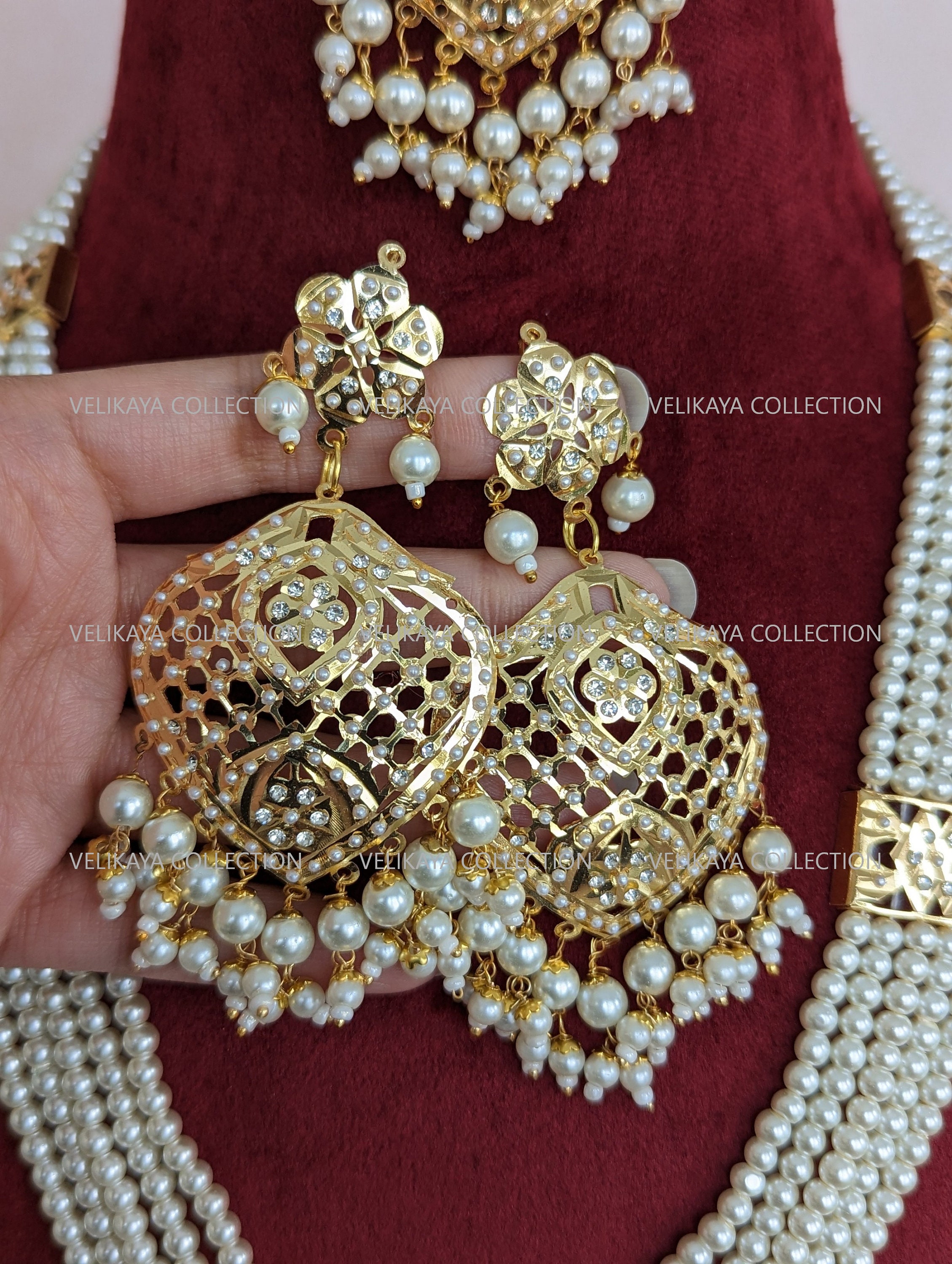 Punjabi Pippal Patti Long Necklace With Earrings Tikka - Etsy