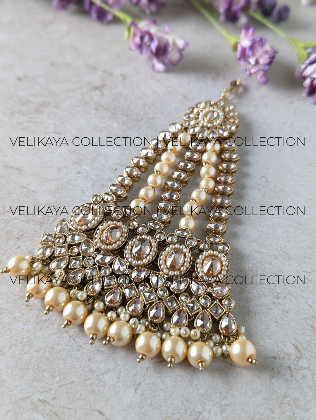 Bollywood Pearl Pasa / Antique Gold Side Tikka / Pearl Jhumar/ Indian ...