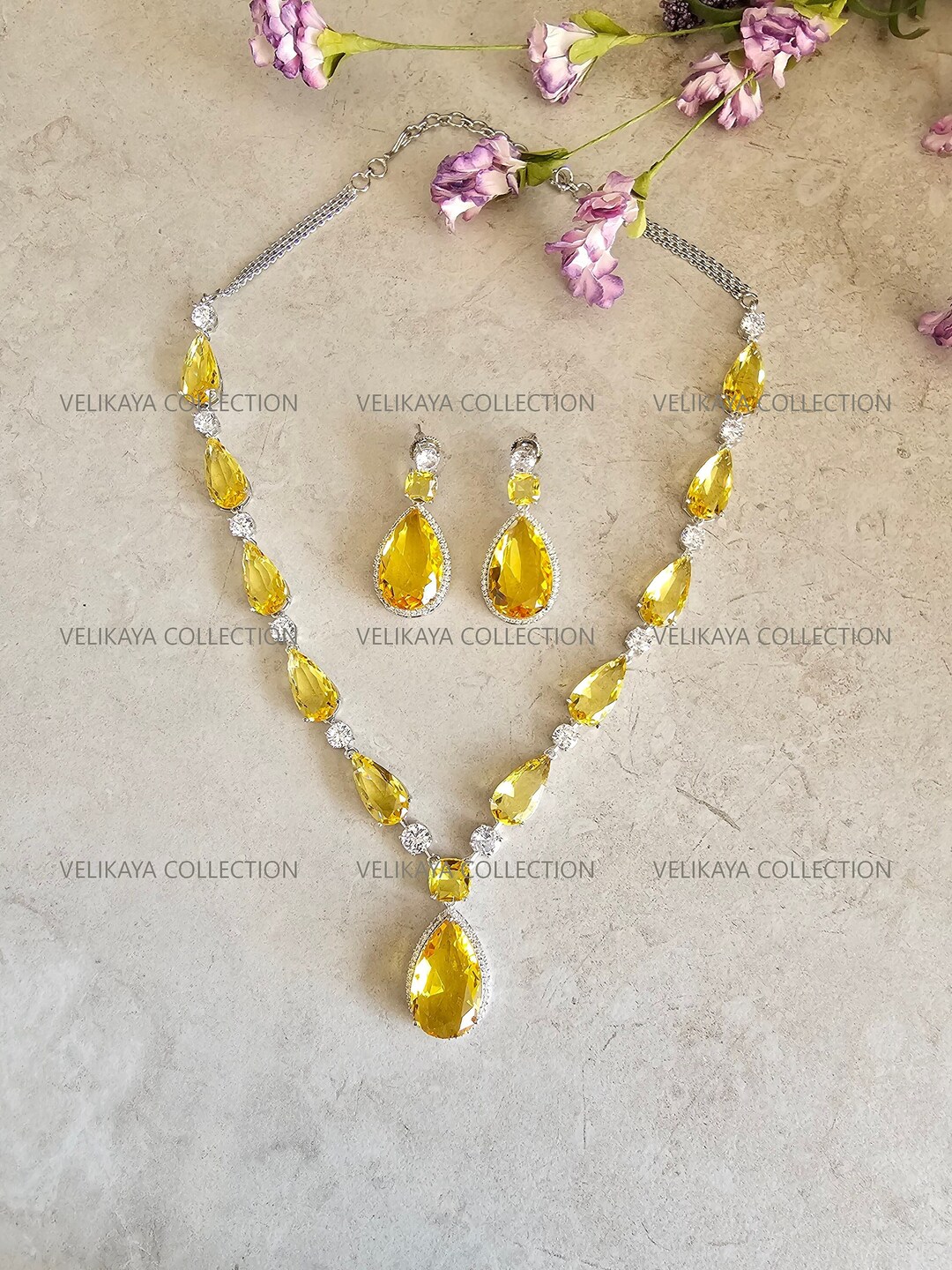 Venus Yellow Crystal Necklace CZ Diamond Necklace Statement Necklace ...